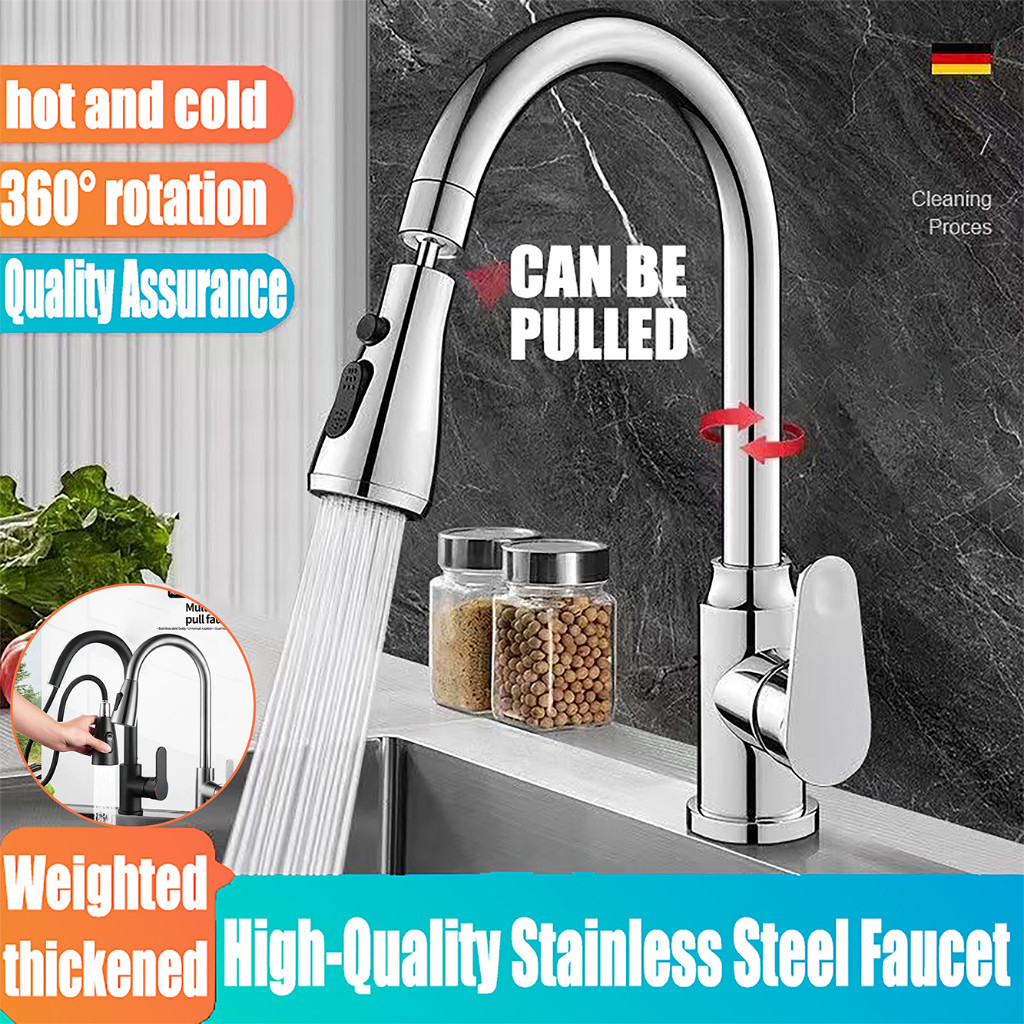 SUS304 Faucet Kitchen 360°Swivel Pull Out Faucet Basin Tap Stainless ...