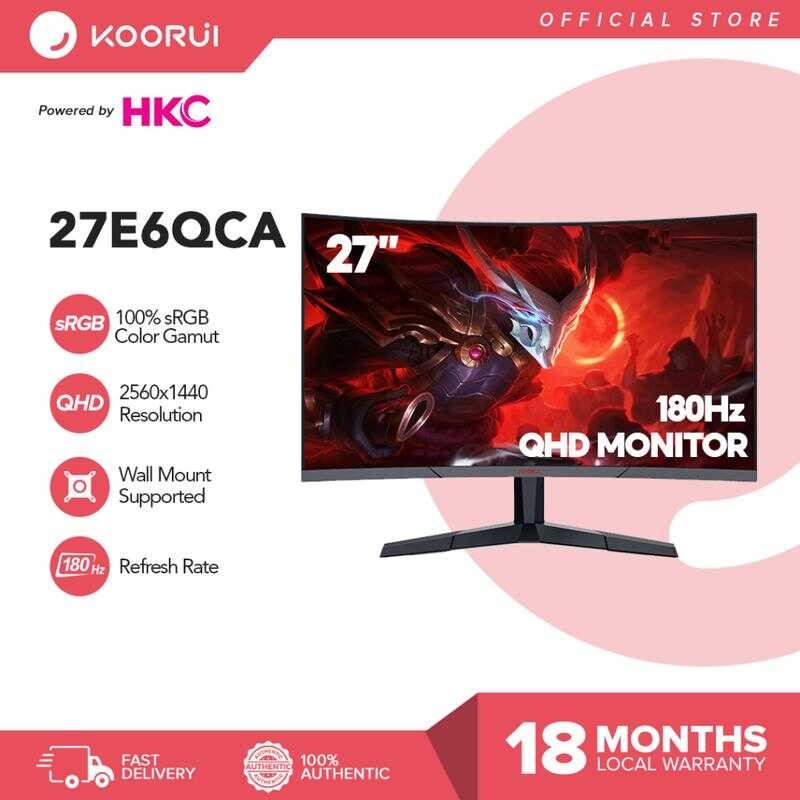KOORUI 27E6qca Powered By Hkc QHD 180Hz 1Ms 1500R Curved VA Panel Build-In 27 Inch Gaming ...