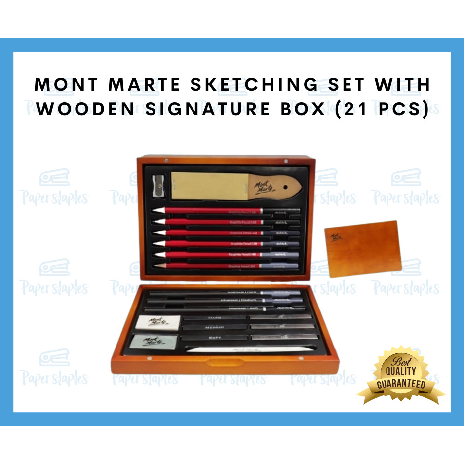 Mont Marte sketching set with wooden signature box (21pc) | Shopee ...