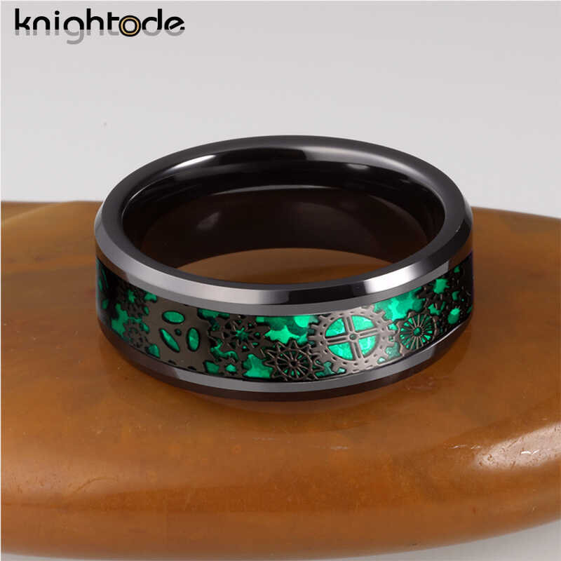 2 Kulay Opal 8Mm Black Tungsten Carbide Rings Mechanical Gear Wheel ...