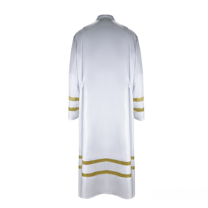 White Pastor Costume Medieval Mission Robe Priests Cosplay Outfit ...