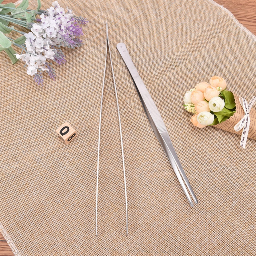 30CM Ministar Silver Stainless Steel Long Food Tongs Straight Tweezers ...