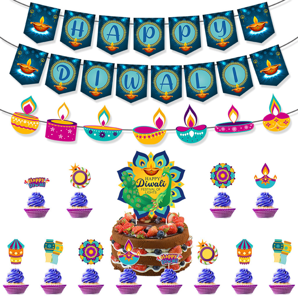 New Deepavali Festival Banner Theme Party Decoration Diwali Cake Plaque ...