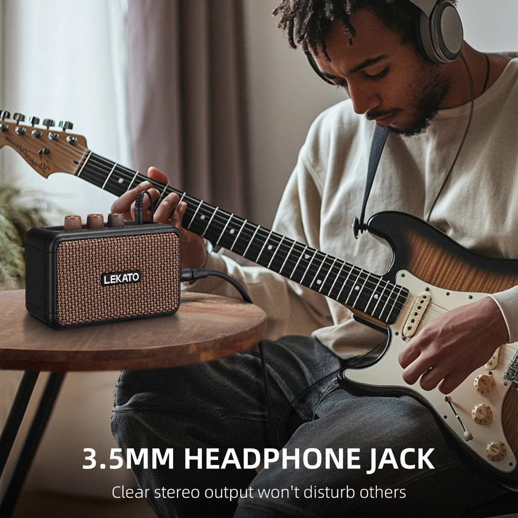 LEKATO Mini Electric Guitar Amplifier 5W Rechargeable Bluetooth Guitar Amp with Clean Overdrive ...
