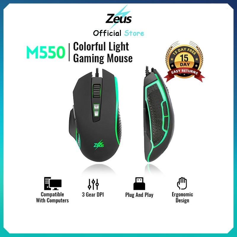 ๑ ♞,♘Zeus® M550 ( Black Mamba ) Wired Gaming Mouse With Breathing ...