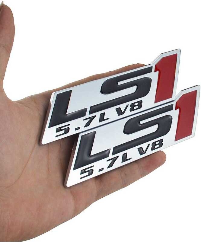 LS1 5.7L 2X V8 Fender Emblem Decal Badge Nameplate Letter (Chrome Red ...