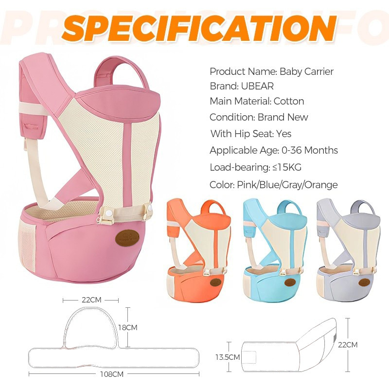Baby Carrier with Hip Seat Breathable Ergonomic for 0-36 Months ...