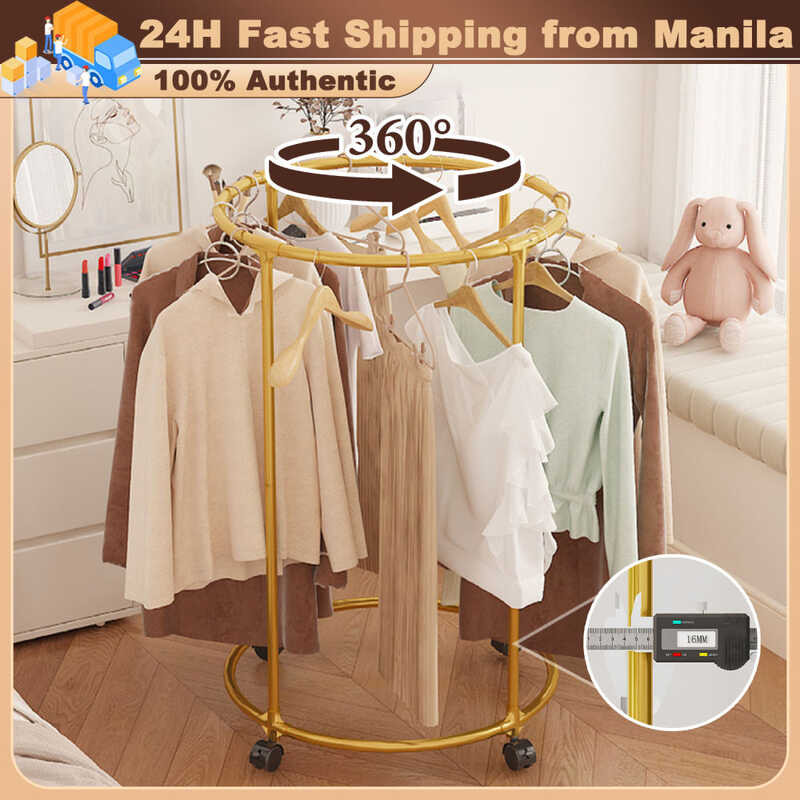 Rotating With Wheels Metal Stand Standing Circular Clothes Hanger ...