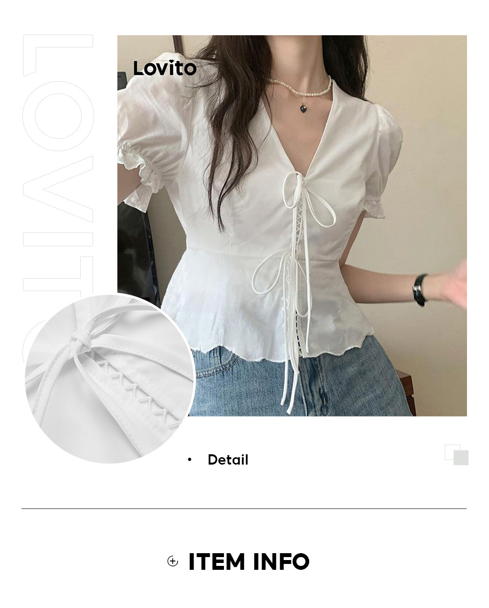 (KOL‘s pick) Lovito Women Casual Plain Lace Up Blouse L123ED063 ...