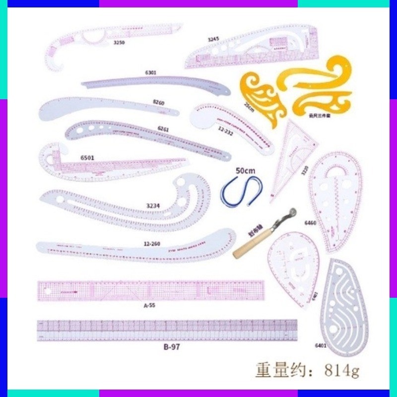 7/8/13/19 Tailor Measuring Set Sewing Drawing Ruler Sleeve Arm French ...