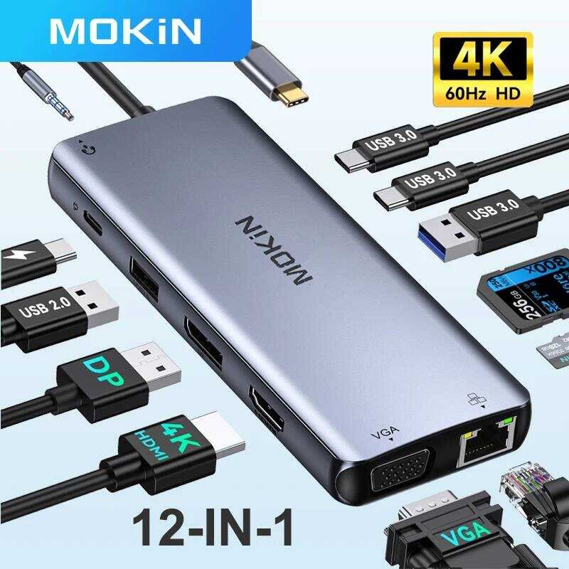 Mokin Hub Type C To 4K60hz HDMI Docking Station Triple Display, 3 USB 3 ...