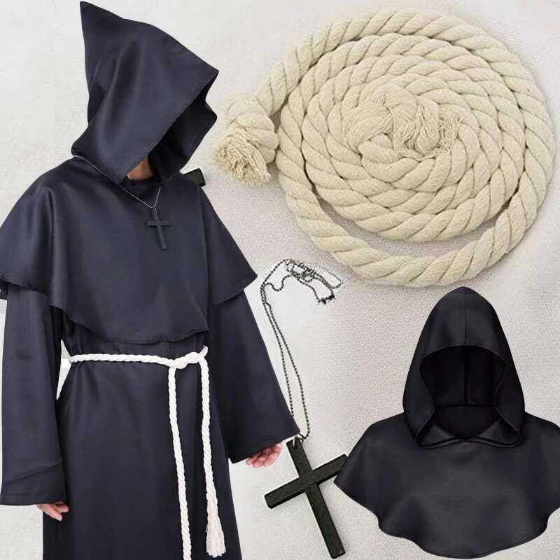 M Halloween Wizard Cosplay Medieval Hooded Robe Monk Friar Robes Priest ...