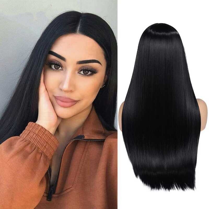 COD 2024 Kababaihang wig itim mahaba tuwid na buhok iskalp style medium ...