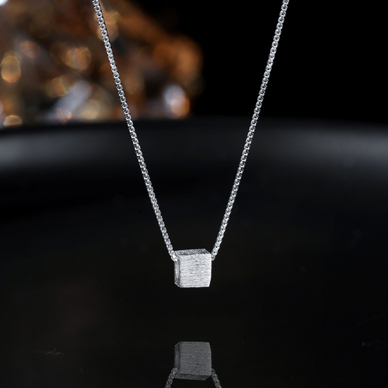925 Silver Square Necklace Women's Summer Geometry Pendant Collarbone ...