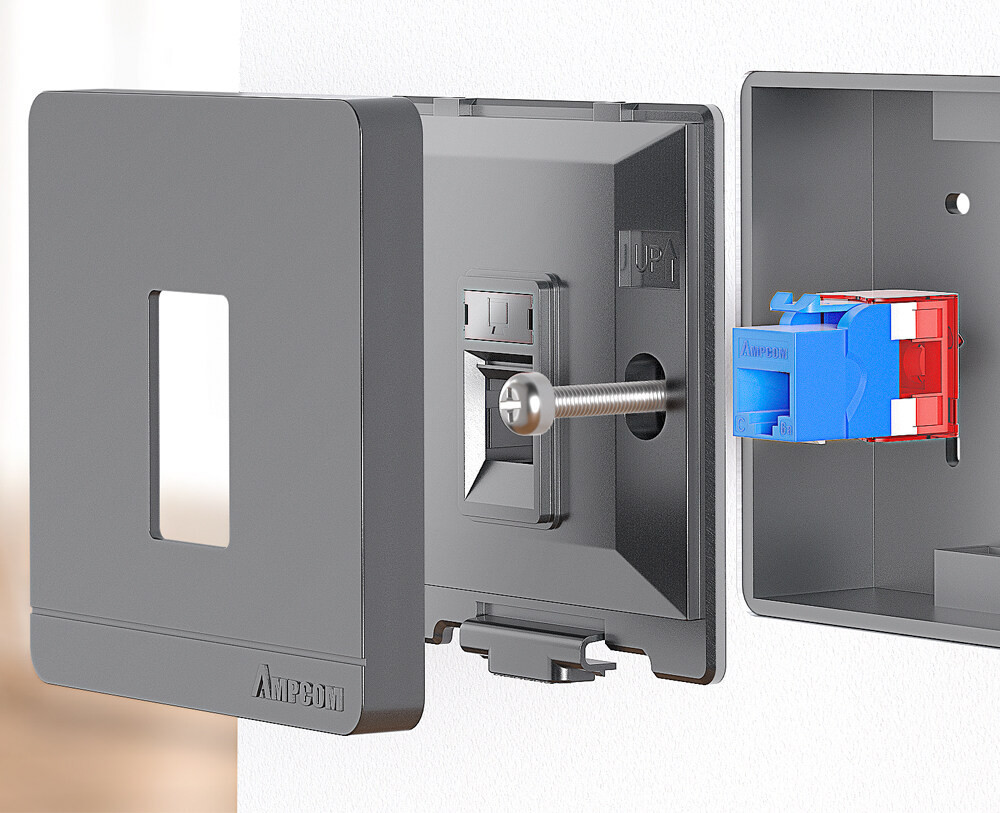 AMPCOM 86mm Faceplate with CAT6A 10Gbps UTP Keystone Jack, No Punch ...