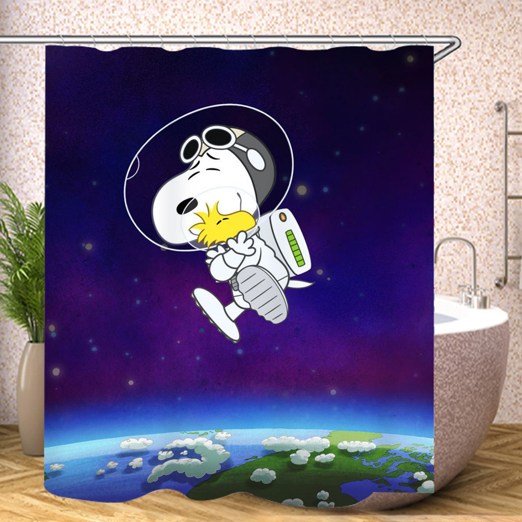 Snoopy Anime Cartoon Funny Accessories Cute Shower Screen Bath Curtain ...