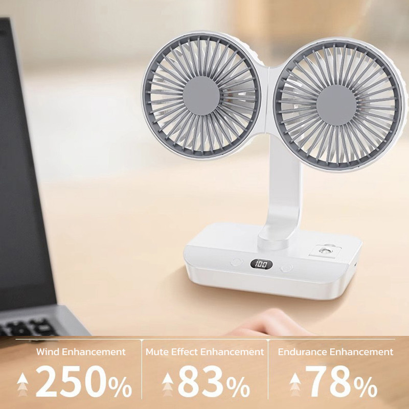 360 Desk Fan Degrees Adjusted Double-headed USB Fans 3 Speeds with Lamp ...