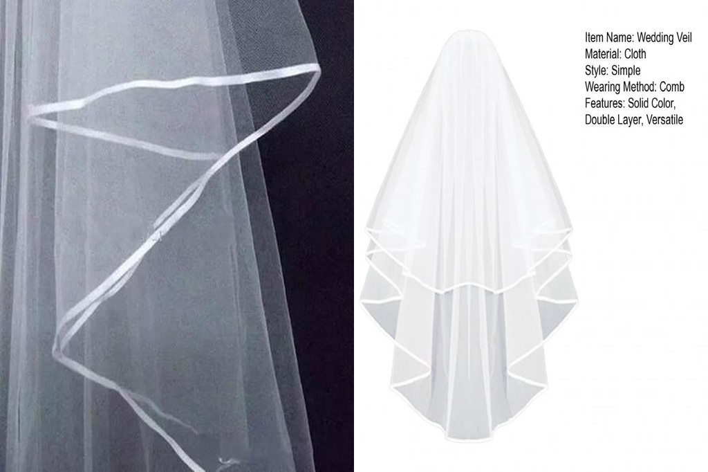 FreShone- Double-layered Wedding Veil Ribbon Edge Bridal Veil Double ...