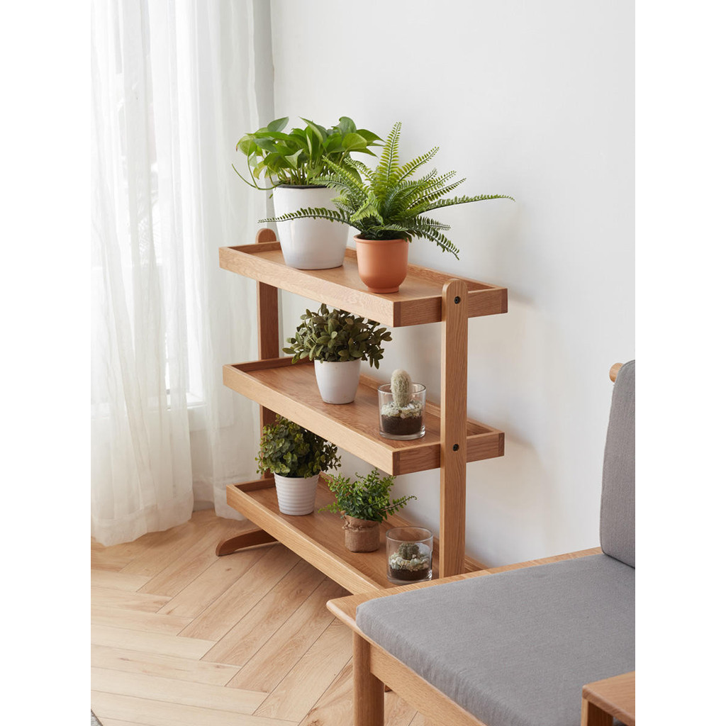 Genji Muyu Solid Wood Flower Rack Storage Rack Balcony Floor-standing ...