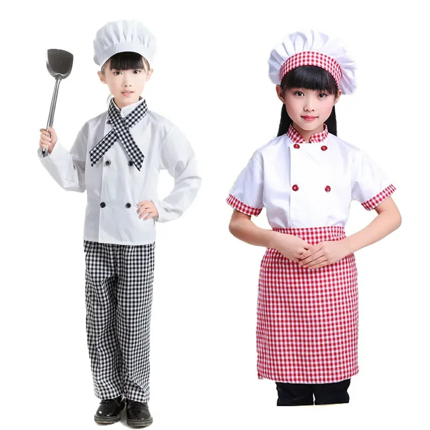 キ Carnival Cosplay Costumes For Children Girls Kids Chef Jacket Plaid ...