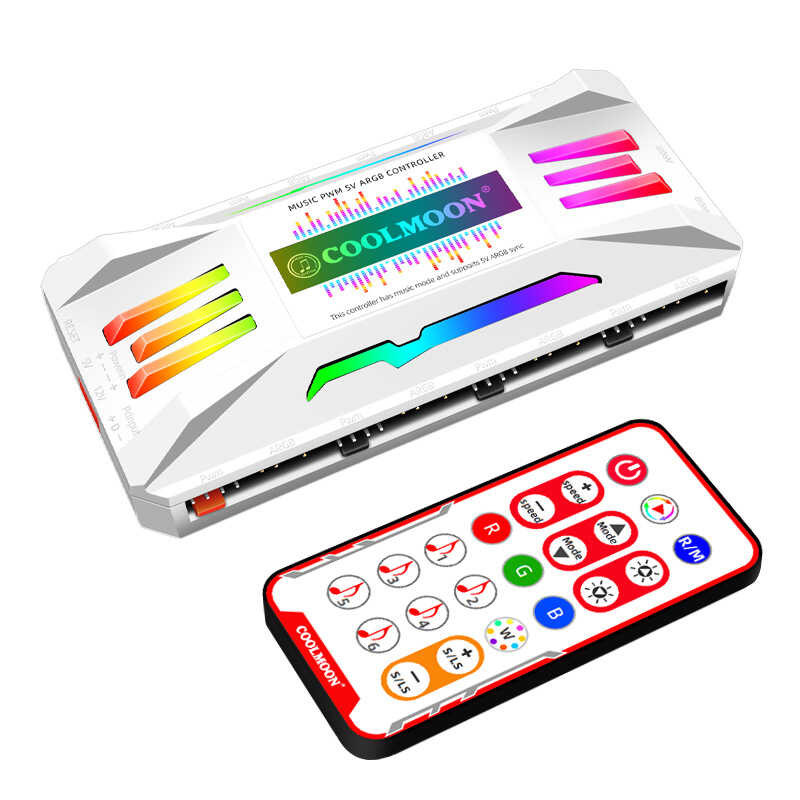 COOLMOON Music Rhythm PWM Temperature Control ARGB Shenguang Fan Controller HUB Remote Control ...