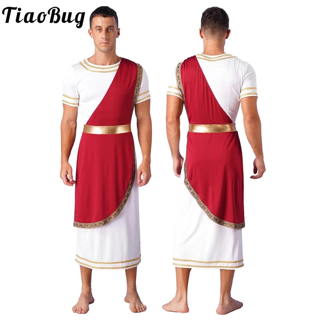 ♀ Mens Roman Emperor Tunic Short Sleeve Robe Greek God Costume ...