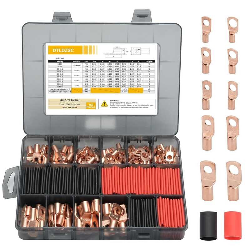 Thickened Copper DTLDZSC Lugs,Electric Wire Lugs,AWG2 4 6 8 10 12Gauge ...