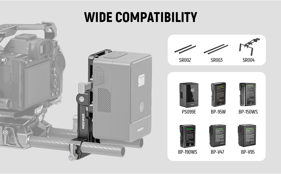 NEEWER V Mount V Lock Battery Mounting Plate with 15mm Rod Clamps ...