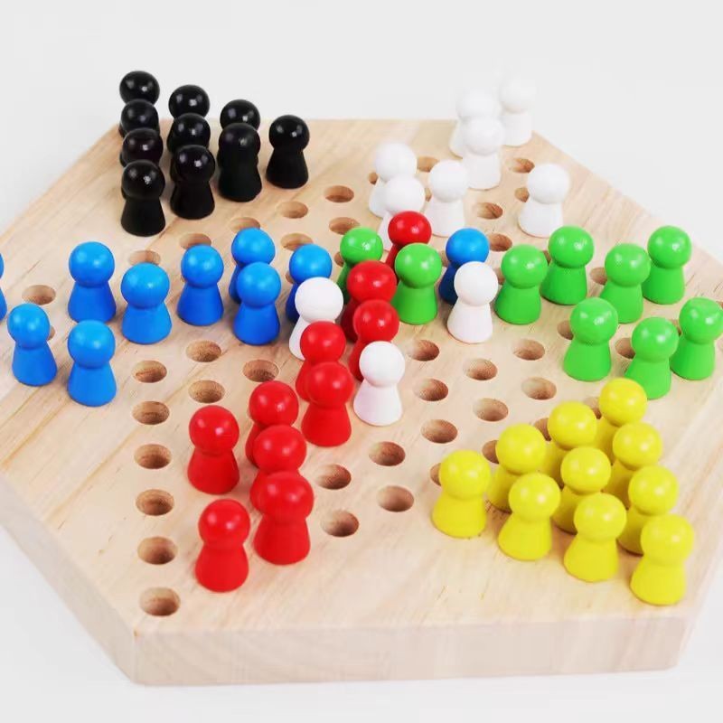 Most Popular Traditional Hexagon Wooden Chinese Checkers Family Game ...