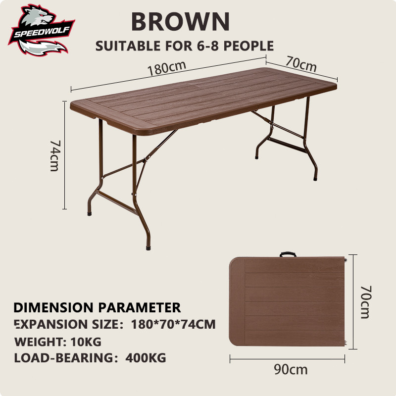 ♞Imitation wood grain folding table outdoor long table home dining ...