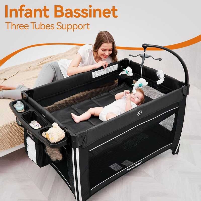 1-Second Setup 5-In-1 Crib For Baby Heavy-Duty Steel Frame Safe Sleep ...