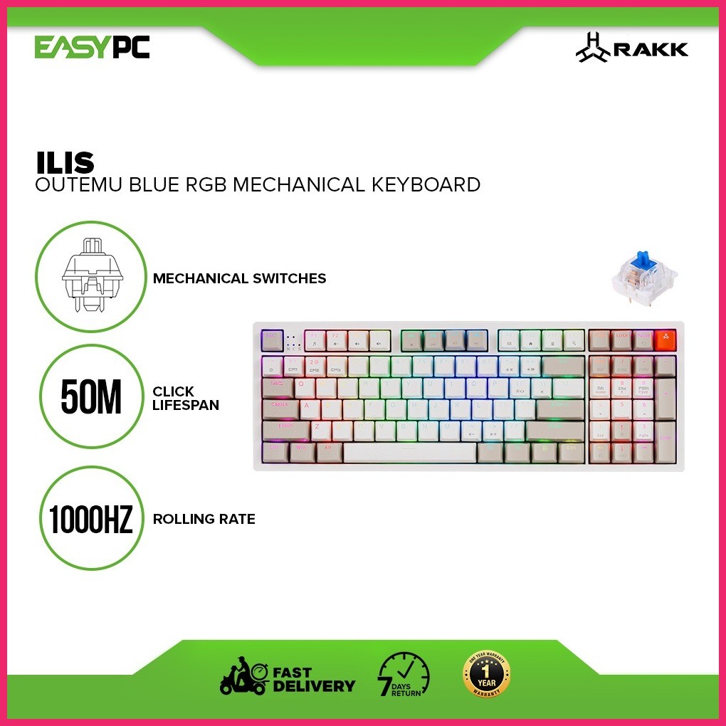 ☂ EasyPC | Rakk Ilis Type-c RGB Mechanical Keyboard | 96 Key Layout | 1 ...