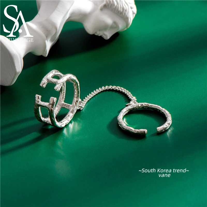 SA SILVERAGE Sterling Silver Concave-Convex Lava Texture Ring Food Ring Jewelry Retro Integrated ...