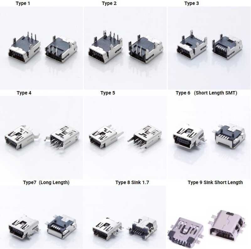 Mini 10Pieces Connector B Type 5pin DIP PCB Board Sink 1.7 USB Socket ...