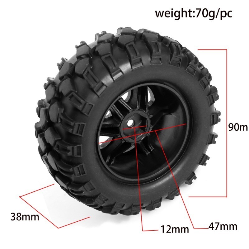 4pcs 90mm 1.9" Plastic Wheel Rim Rubber Tire Set for 1/10 RC Crawler ...