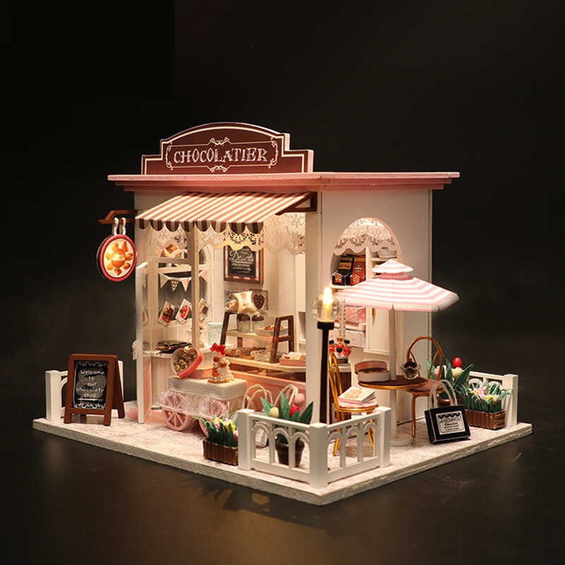 Tt DIY Miniature Simple Shop Model Villa Wooden Assembly Toy Creative ...