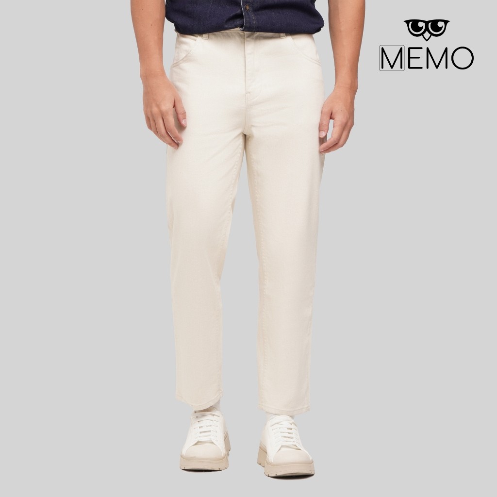 Memo Tapered Denim Pants For Men (Cream) | Shopee Philippines