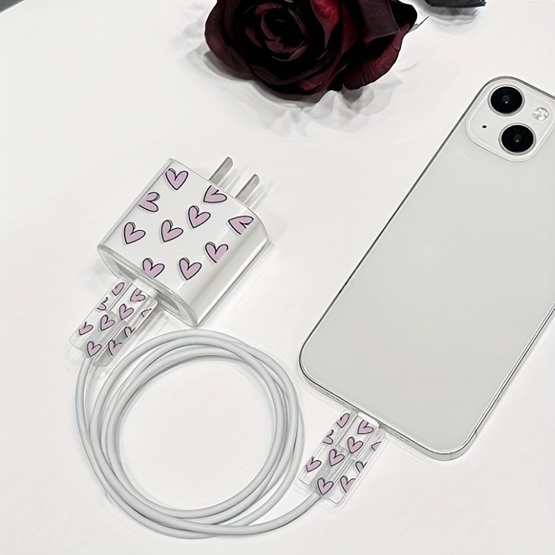 INS Clear Butterfly Heart Patterns USB Cable Cover Charger Protection ...
