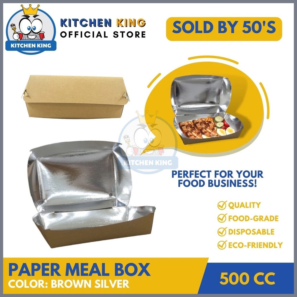 500cc Lunch Box Paper Clamshell Medium Takeout box 50pcs Brown Coated ...