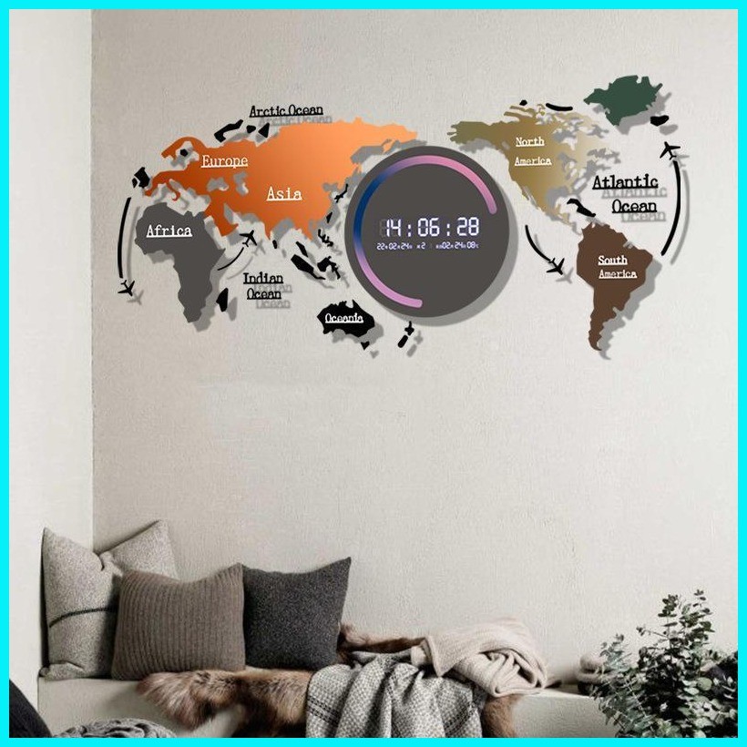Nordic Fashion World Map Electronic Digital Display Clock ClockBuilt-In ...