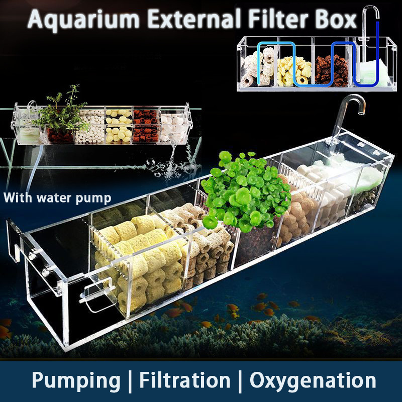 ♞Fish tank 3/4 Grids filter box upgraded Aquarium External Filter Box ...