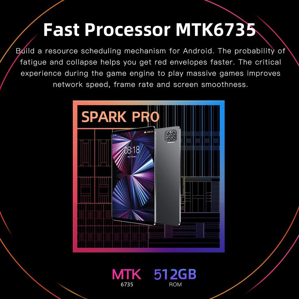 Spark Pro 10inches Tablets 12+ 512GB Android13 Dual camera front Dual ...