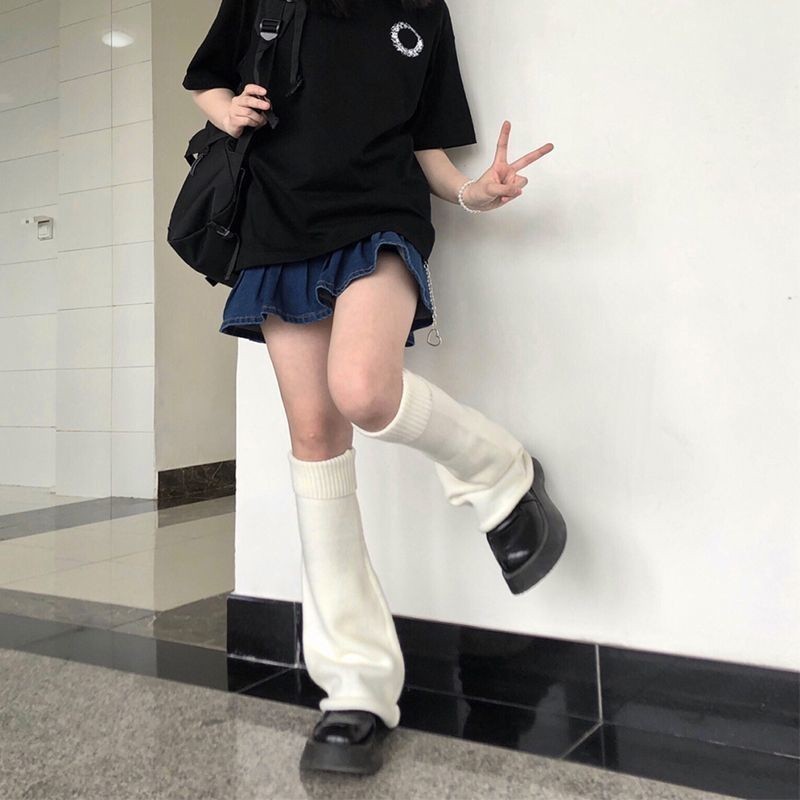 Sweet Y2k Solid Color Stretchy Leg Warmers Knitted Boots Cover Jk Uniform Socks Spring Lolita ...