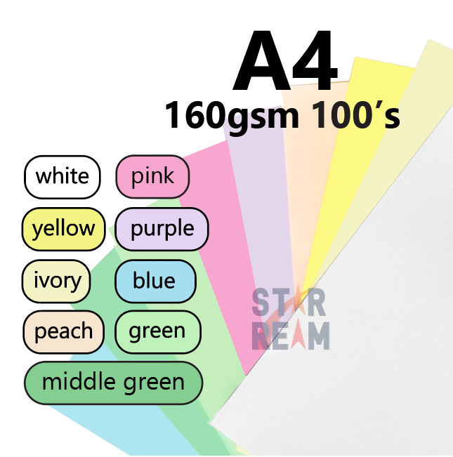 A4 160g Light/Pastel Color Paper (100s/ream) Kertas Warna/ Three Sheet ...