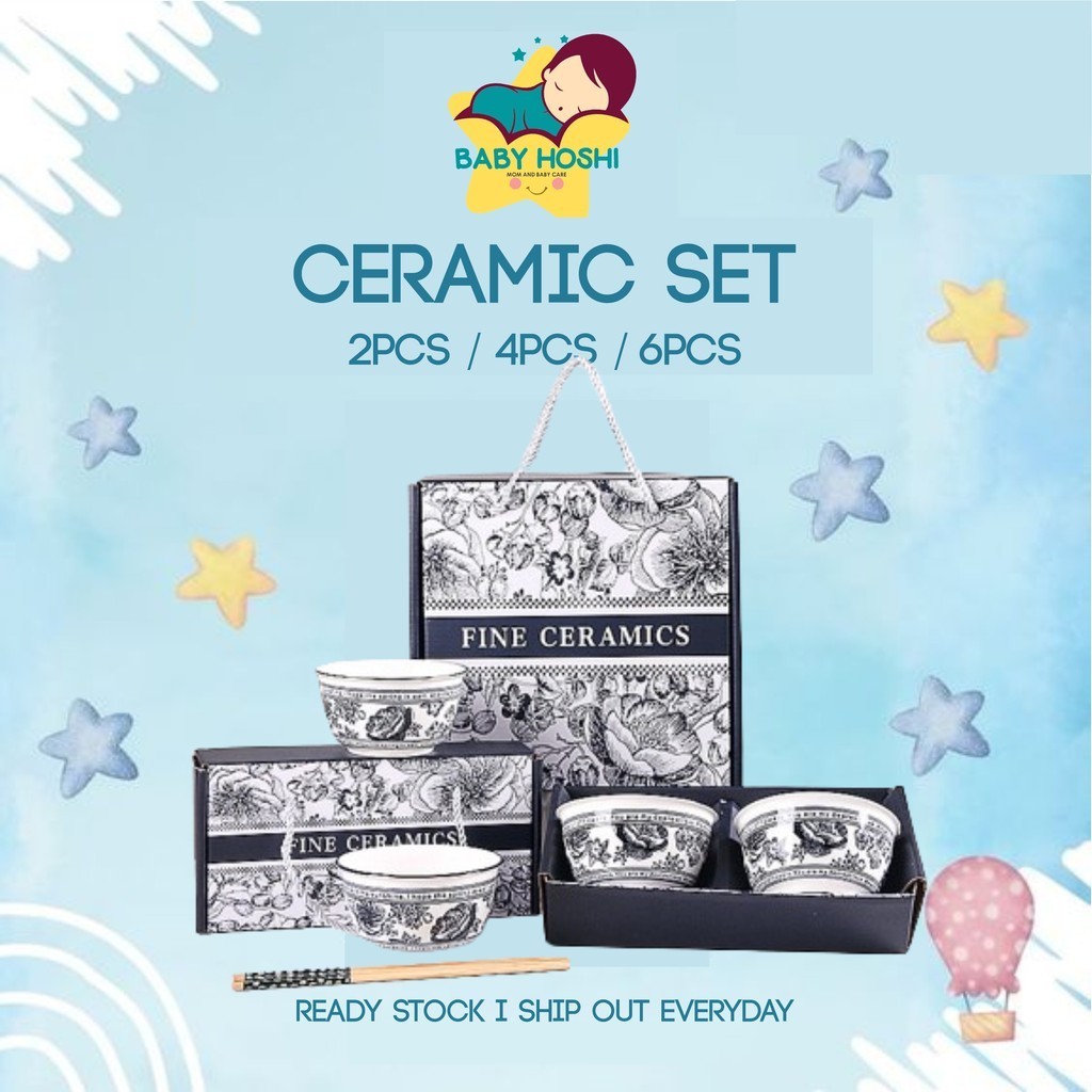 BH Black Rose Folral Porcelain Design Ceramic Bowl Set 4-6Bowl Light ...