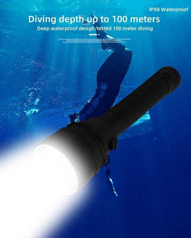T55 Xm-L2 LED 5000Lm Light Flashlight Diving Depth 100M Ipx8 Waterproof ...