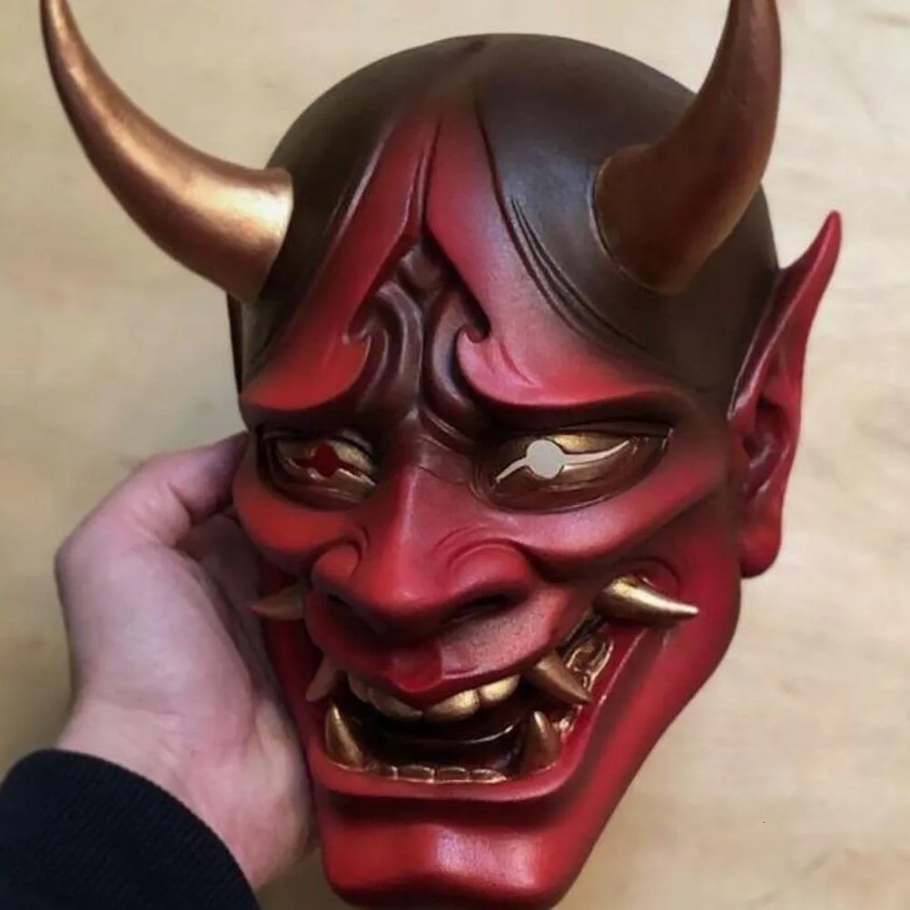 Samurai Oni Mask: Cosplay Latex Anime Demon Face Cover For Halloween ...