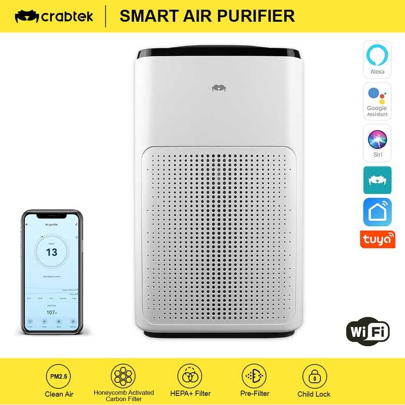 Wifi Crabtek SMART Air Purifier HEPA Filter Remote Control Anti Virus Removes Pm2.5 HEPA ...