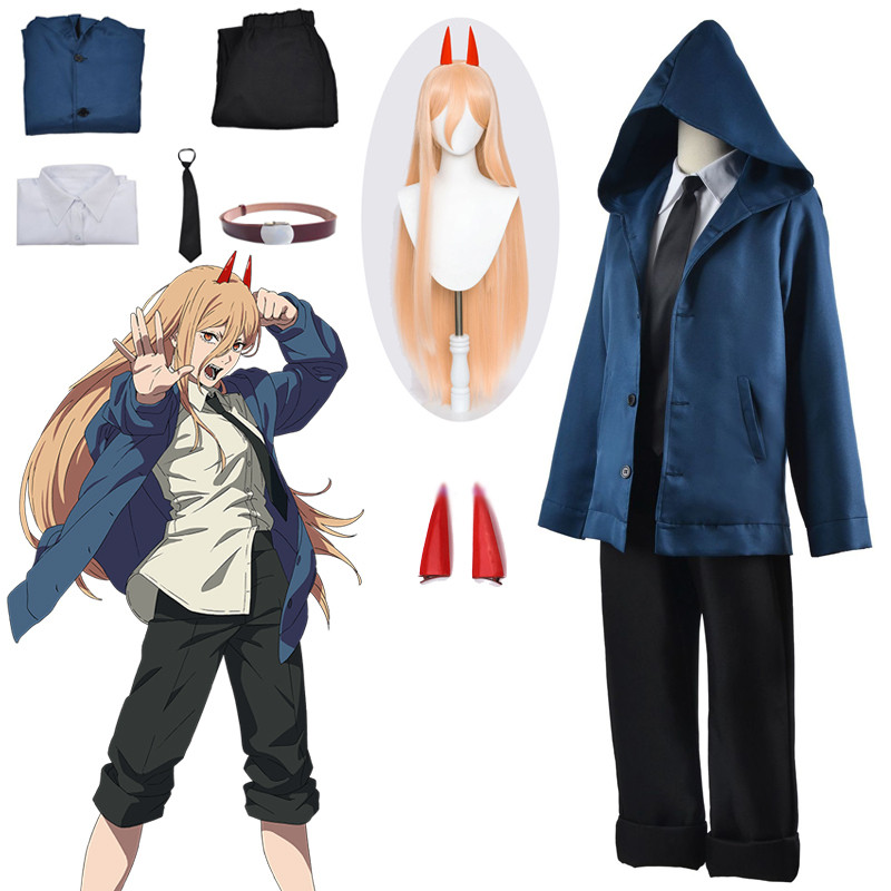 § Anime Power Cosplay Chainsaw Man Costume Women Blue Casual Outfits ...