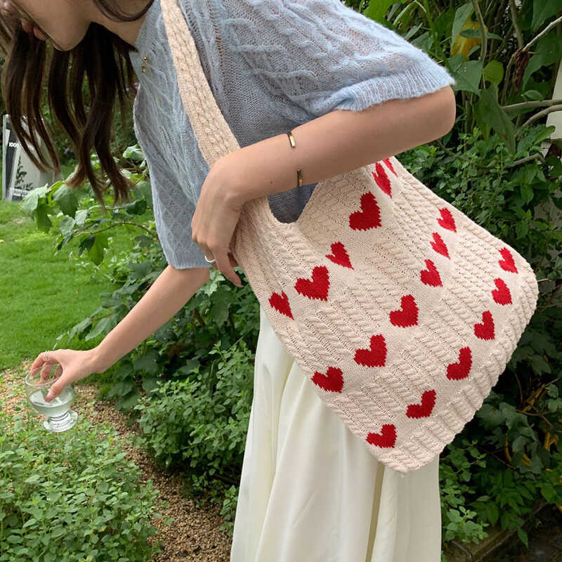 Damit Kababaihang Aesthetic Shoulder Bag, Bow Pattern Crochet Shoulder ...